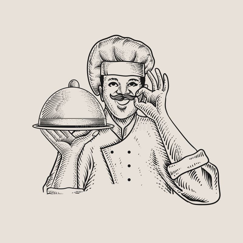 Illustration Chef with Engraving Style Stock Vector - Illustration of ...
