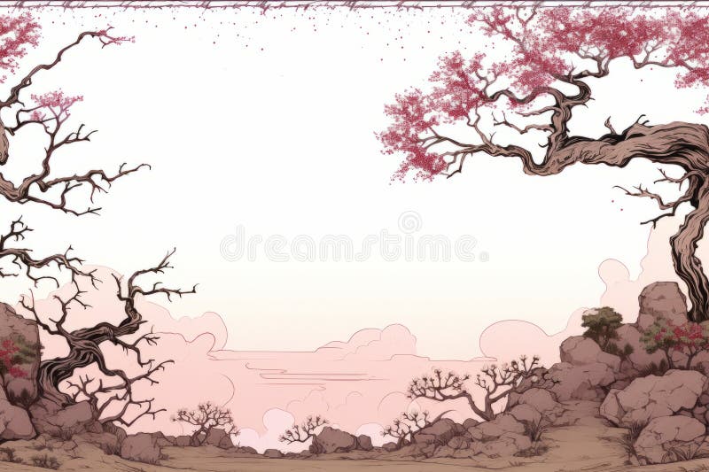 An Illustration of a Cherry Blossom Tree in the Forest Stock ...