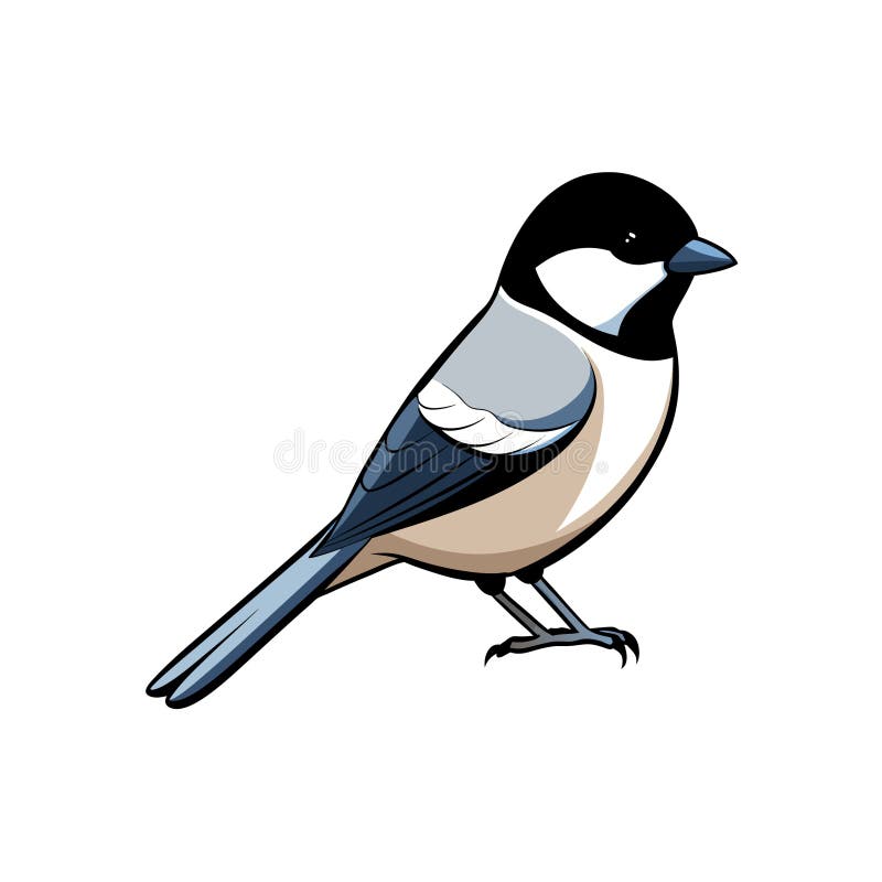 Cartoon Chickadee Bird Illustration in Vector with Outline Style Stock ...