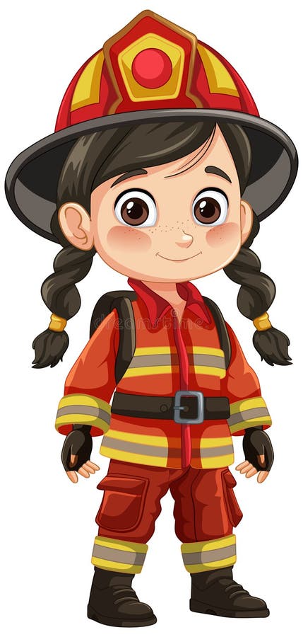 A Child Firefighter in Gear Stock Vector - Illustration of equipment ...