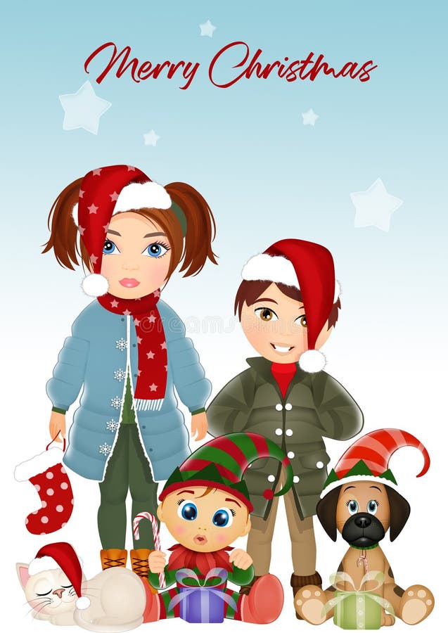 Illustration of Children at Christmas Stock Illustration - Illustration ...
