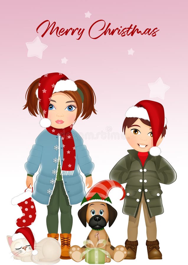 Illustration of Children at Christmas Stock Illustration - Illustration ...