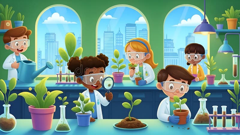 Kids Science Experiment Plants, Biology, Education, Learning Stock Illustration - Illustration ...