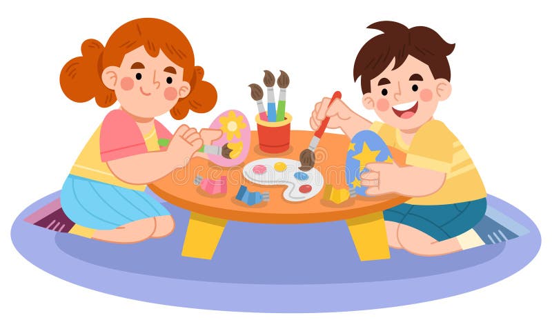 Illustration of Children Painting and Creating Art Together Stock ...