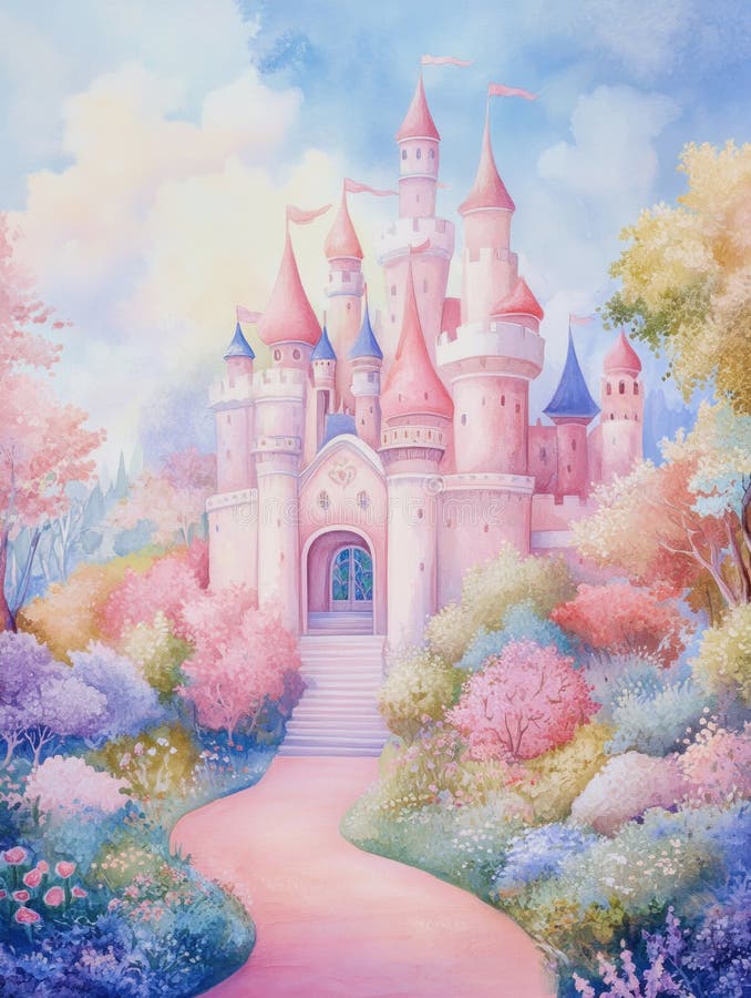 Illustration for Children with a Pink Fairytale Castle Stock Photo ...