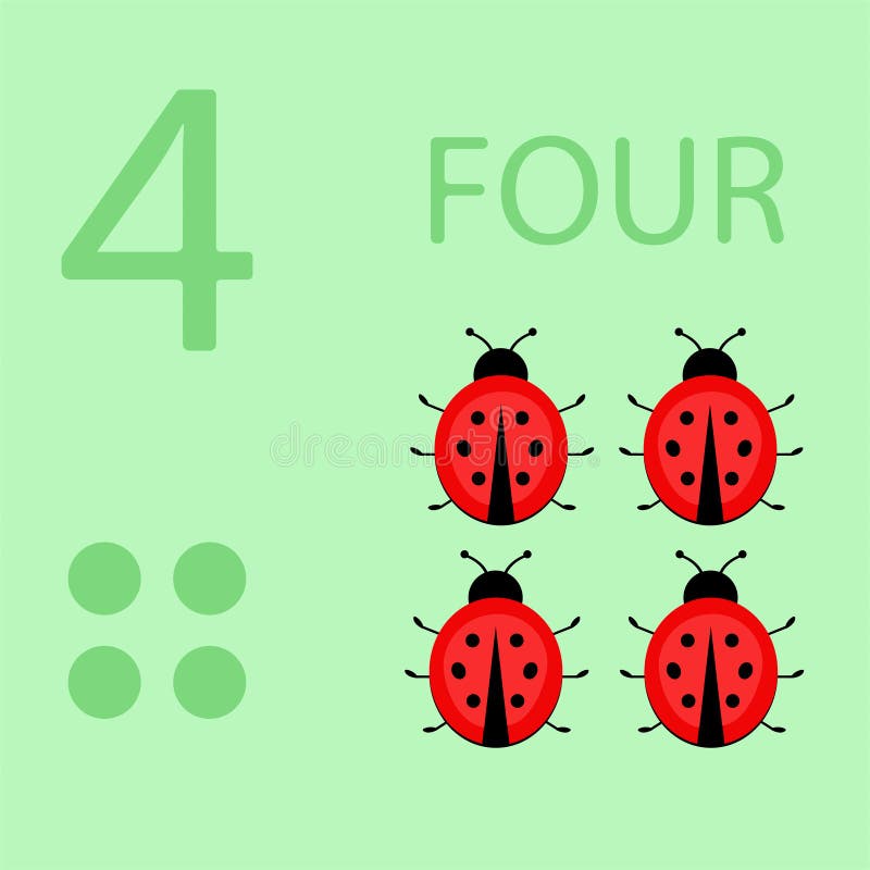 Illustration of Children`s Card with Number Four. the Worksheet Learns ...