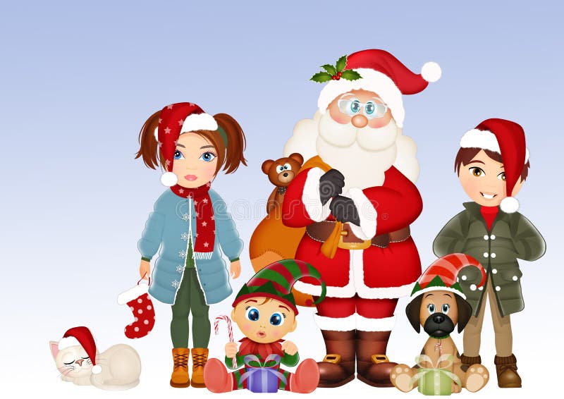 Illustration of Children and Santa Claus Stock Illustration ...