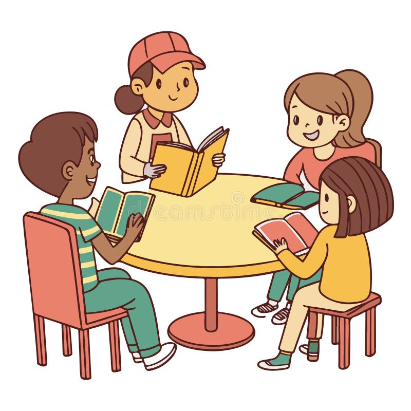 Illustration of Children Sitting in a Group Circle, Enjoying a ...