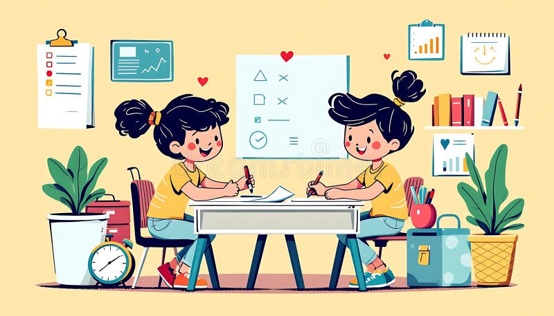 Illustration of Children Studying Together in a Cheerful Learning ...