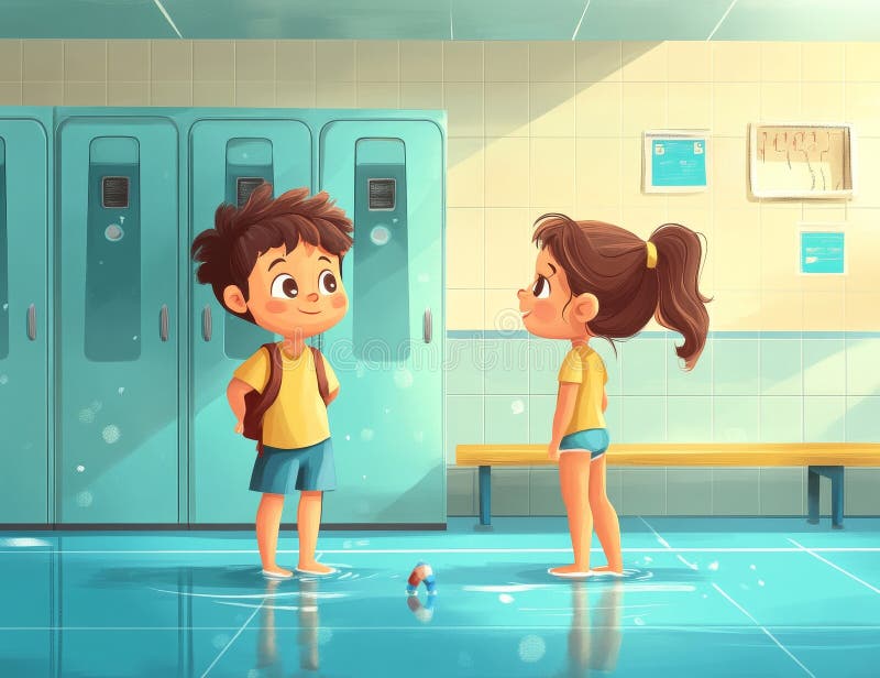 An Illustration of Children Swimming in an Indoor Pool Stock Photo ...