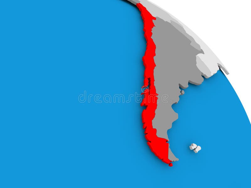 Chile in red on map stock illustration. Illustration of asian - 104691416