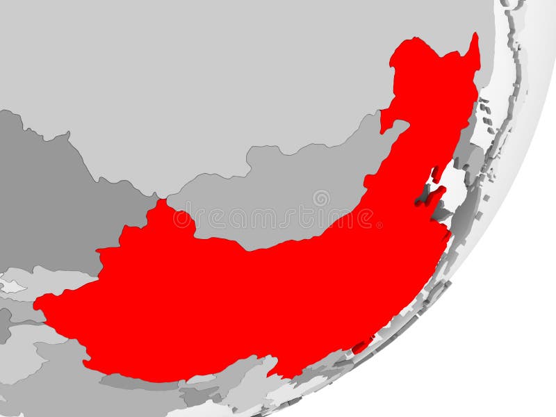 China in red on grey map stock illustration. Illustration of asia ...