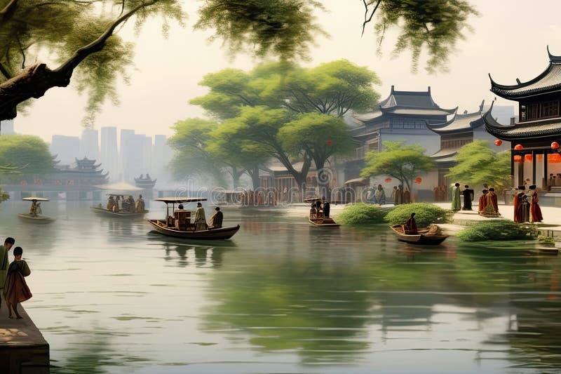 Illustration of a Chinese Landscape in the Style of Old Chinese ...