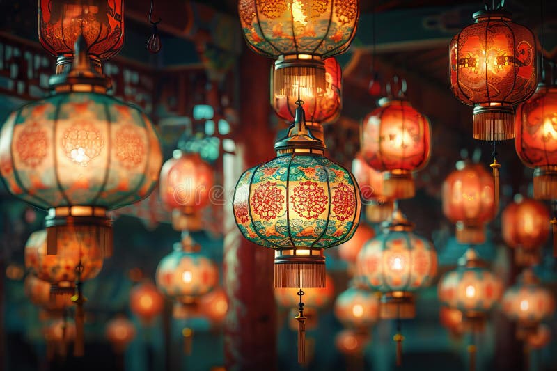 Illustration of Chinese Lanterns are Hanging from the Ceiling, High ...