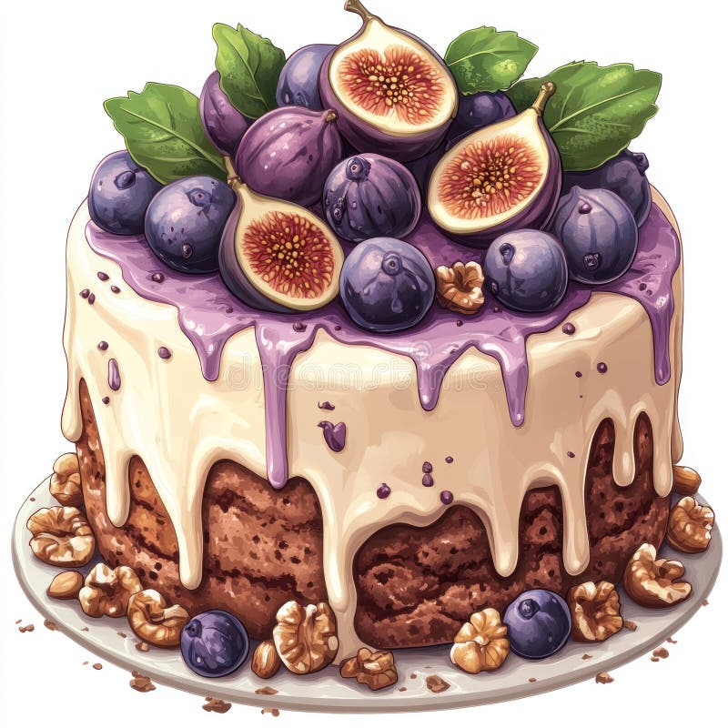 Illustration of Chocolate Cake with Figs and Blueberries Stock ...