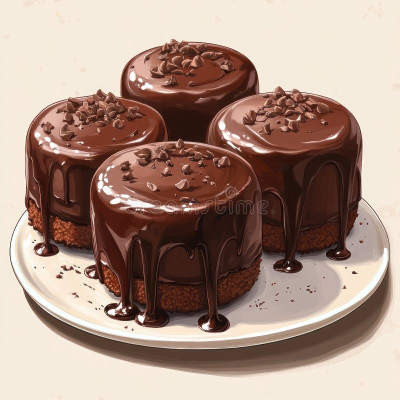Illustration of Chocolate Cakes with Chocolate Drizzle and Chocolate ...
