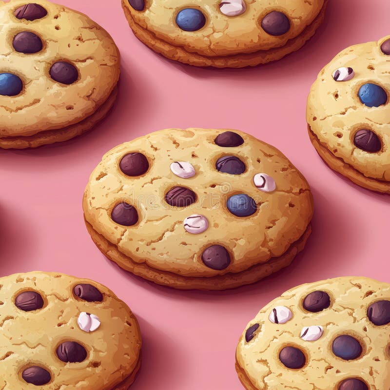 Illustration of Chocolate Chip Cookies on a Light Pink Surface - AI ...
