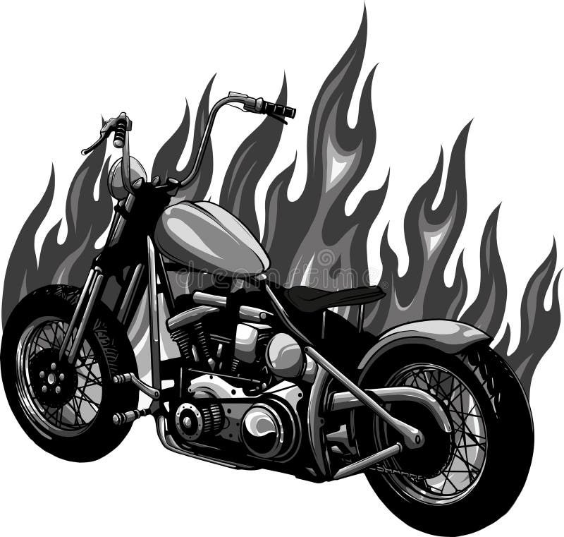 Chopper motorcycle on fire stock vector. Illustration of fire - 510457