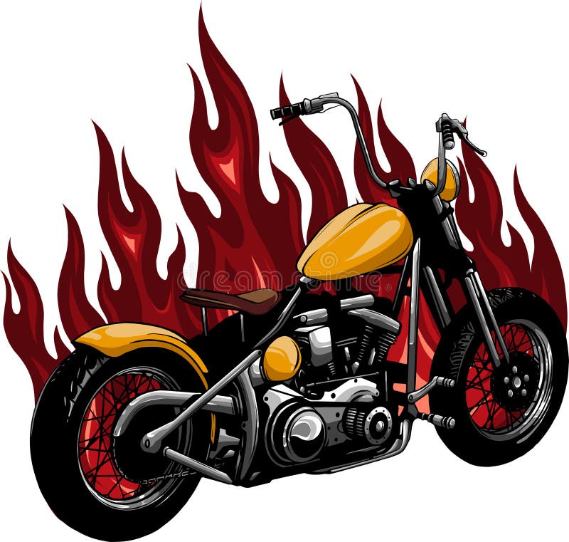 Vecotr Illustration of Chopper Motorcycle with Fire Flame. Stock Image ...
