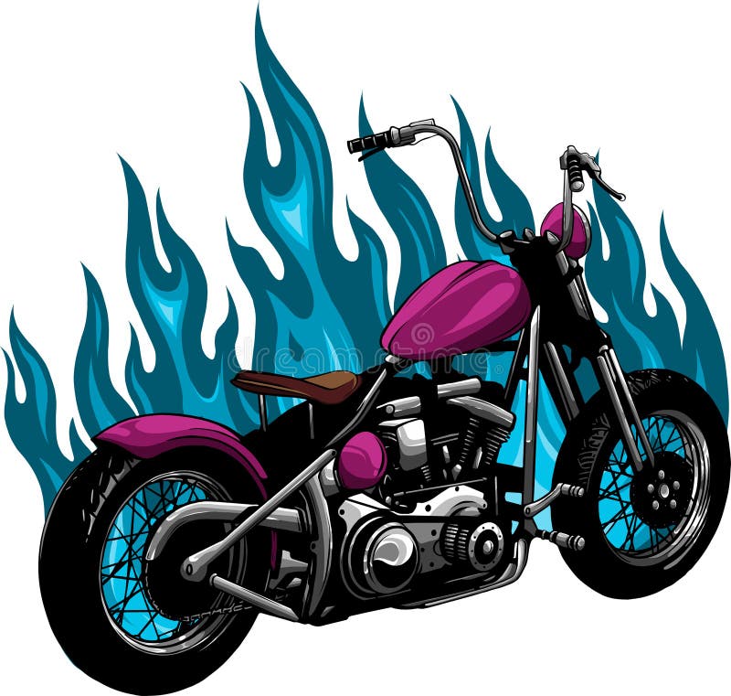 Vecotr Illustration of Chopper Motorcycle with Fire Flame. Stock Vector ...