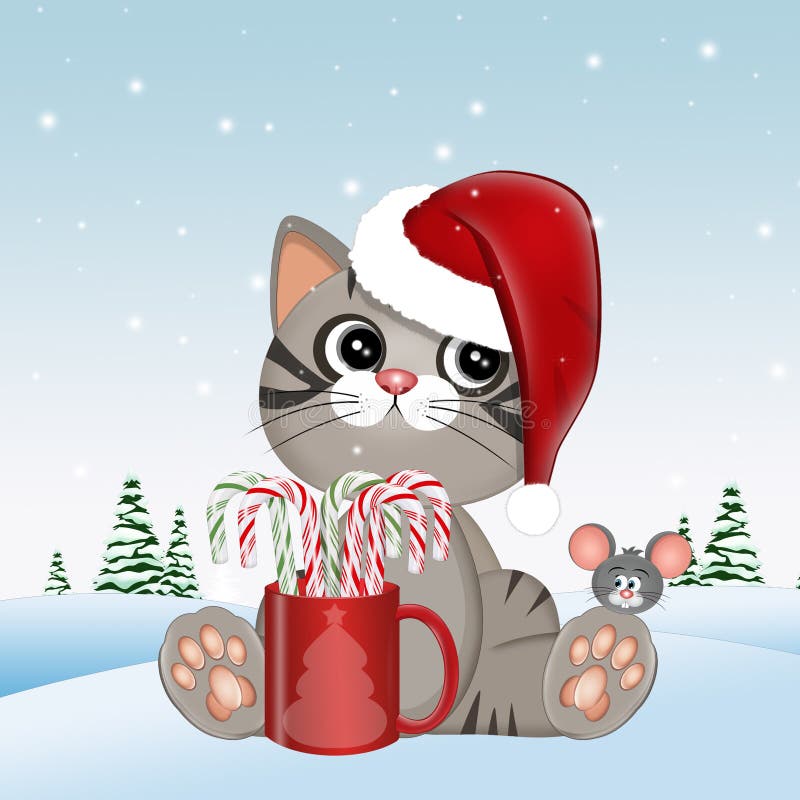 Illustration of Christmas Cat with Candy Cane Stock Illustration ...