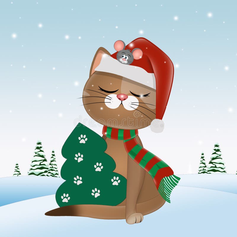 Illustration of Christmas Cat in the Snow Stock Illustration ...