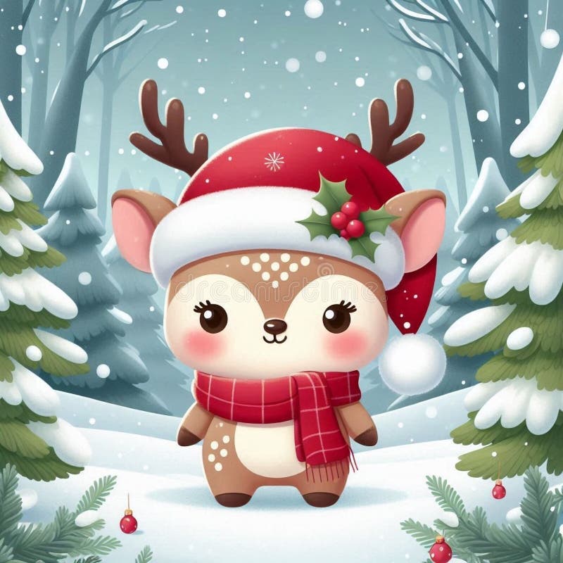 Illustration of Christmas Dear Character in Woods. Stock Illustration ...