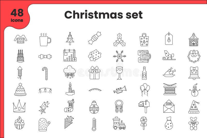Illustration of 48 Christmas Icon Set in Stroke Stock Illustration ...