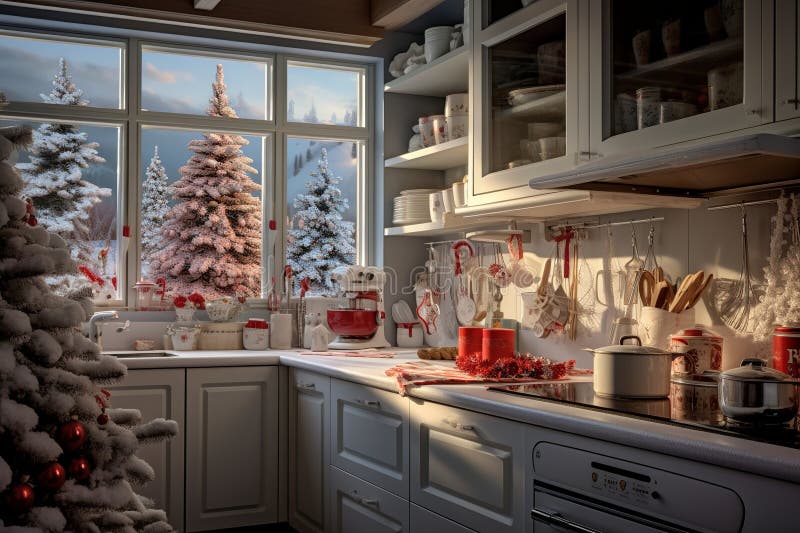 Illustration of Christmas Morning in Kitchen Modern Design, Generative ...