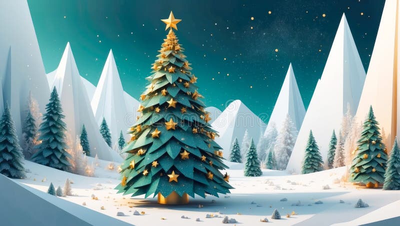 Illustration with Christmas Trees Adorned with Decorations in an ...