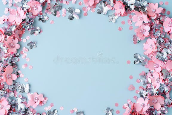 A Circular Frame of Small Pink and Silver Sequins on a Pastel ...