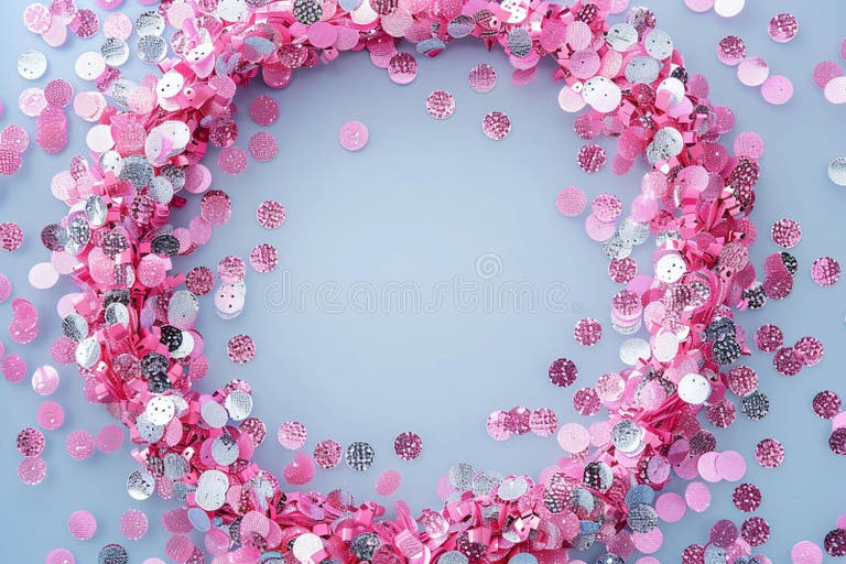 A Circular Frame of Small Pink and Silver Sequins on a Pastel ...
