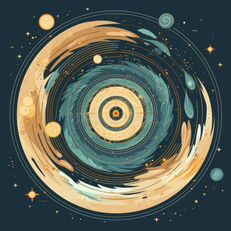 An Illustration of a Circular Space with Planets and Stars Stock ...