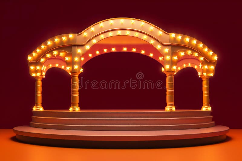 Circus Archway with Light Bulbs on Red Background Stock Illustration ...