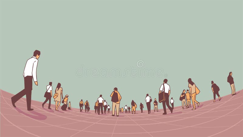 Illustration of City Crowd Walking on Platform from Low Angle ...