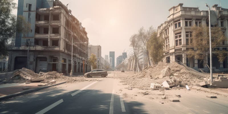 Illustration of a City Damaged by a Powerful Earthquake Stock ...