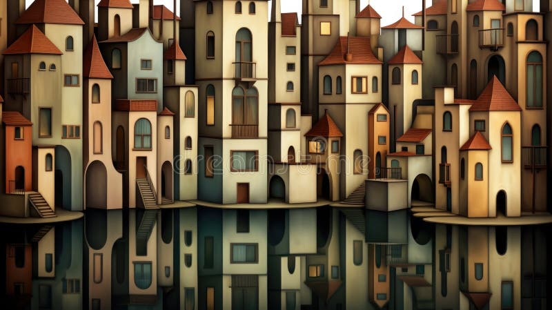 An Illustration of a City with Many Buildings, AI Stock Illustration ...