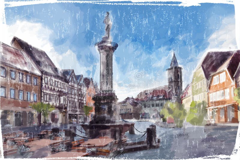 Illustration of City Square. Stock Vector - Illustration of landscape ...