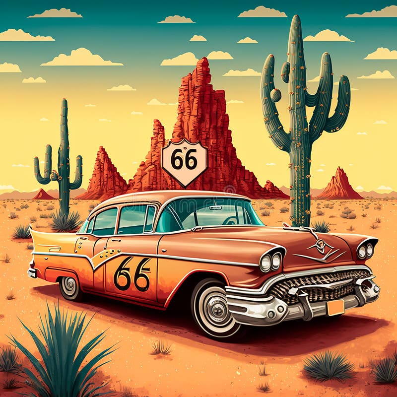Illustration of Classic Car in the Desert Stock Illustration ...