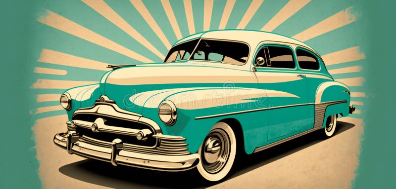 Classic Fifties Cruiser with Copy Space, Digital Illustration Artwork ...