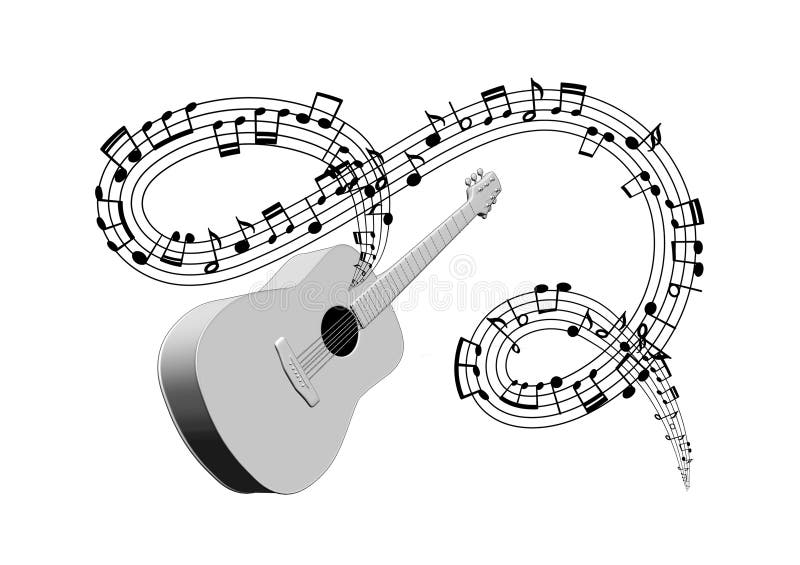 Illustration of Classical Guitar with Music Notes Flowing Arround Stock ...