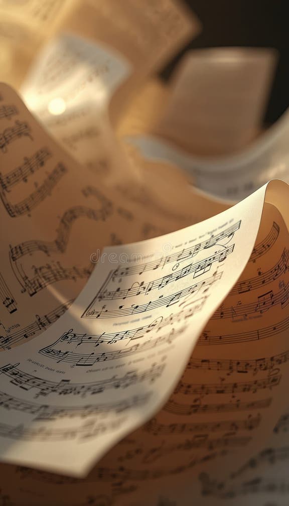 Illustration of Classical Music Sheet with Notes. Paper Sheets Float ...