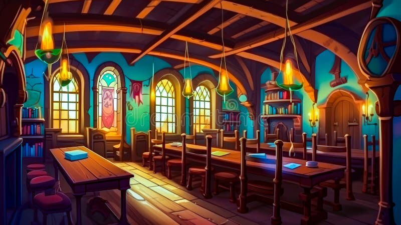 An Illustration of Classroom in Fantasy Setting. Generative AI Stock ...