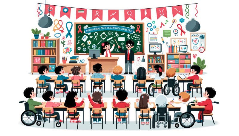 Illustration of a Classroom Where Children with Various Disabilities ...
