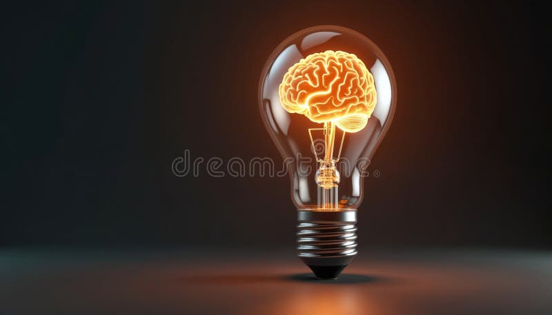 Illustration of Clean Light Bulb Containing Glowing Wire Brain. Brain ...