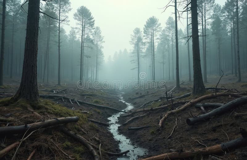 Illustration Cleared Forest Area with Remaining Trees, Conveying ...