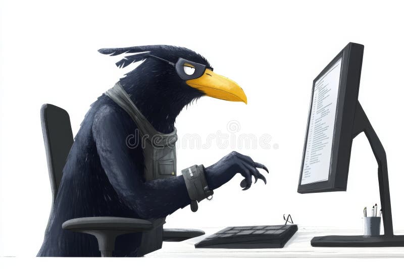Tech-Savvy Crow Coding Masterpiece Stock Illustration - Illustration of ...