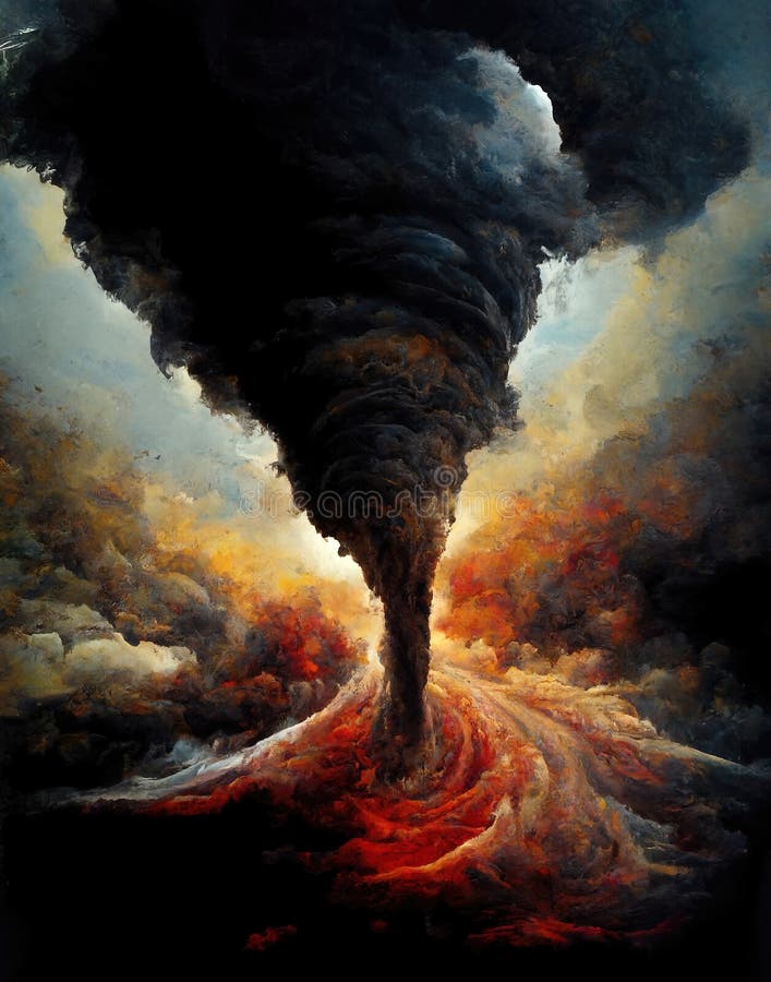 Illustration of a Climate Changed Tornado, Twister Becoming Fire ...