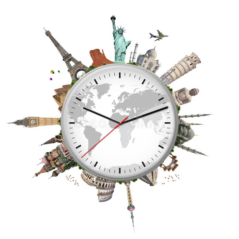 Illustration of a Clock with Famous Monuments Stock Illustration ...