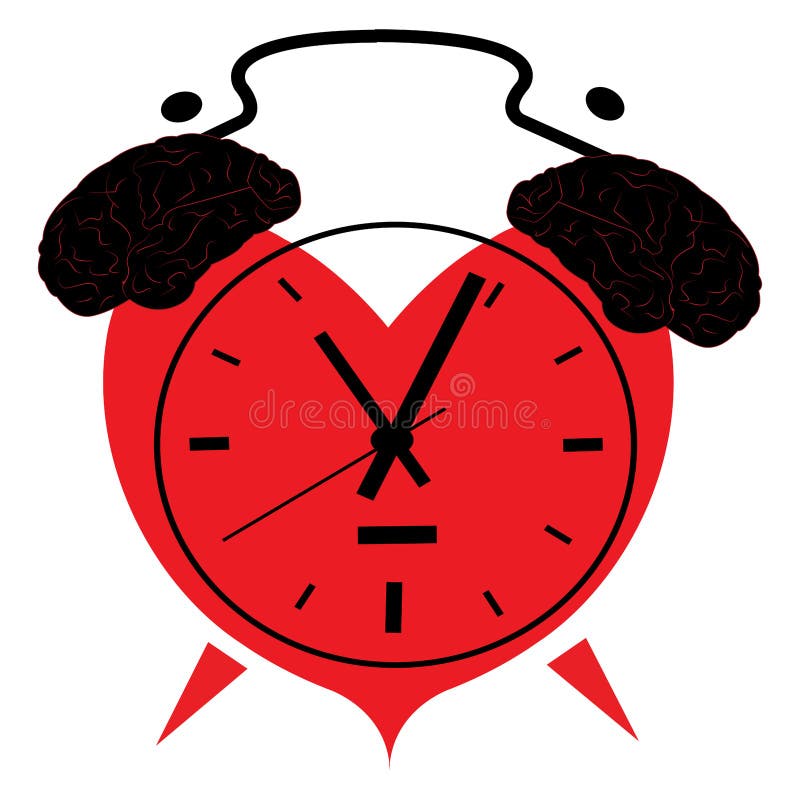 Illustration of a Clock in the Shape of a Heart with Brains Stock ...
